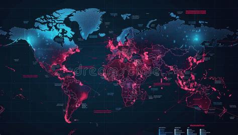Digital World Map With Data Points Highlighting Global Activity Stock