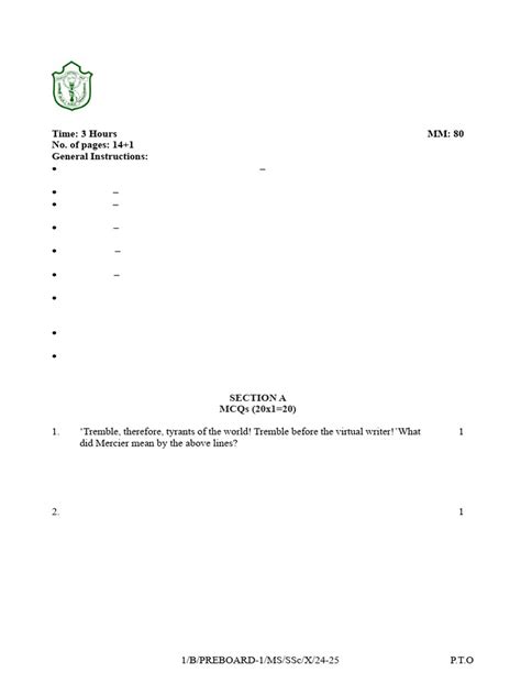 class x social science pre board 1 setb marking scheme 2024 2025 pdf cotton romanticism