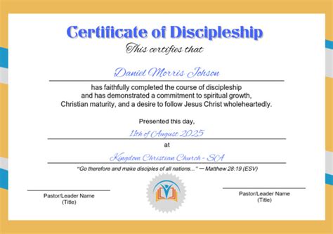Copy Of Discipleship Certificate Template Postermywall