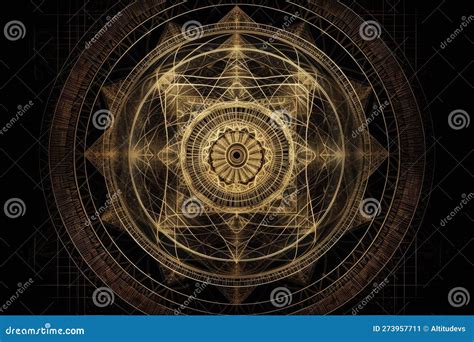 Mandala Surrounded By Sacred Geometry With Golden Ratio And Divine