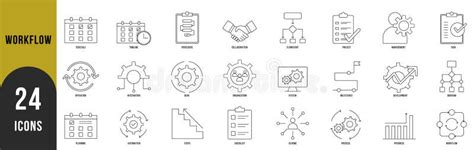 Workflow Icon Set Containing Process Planning Progress Scheme