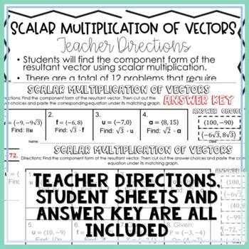 Scalar Multiplication Of Vectors Cut Paste Activity By Fun With Algebra