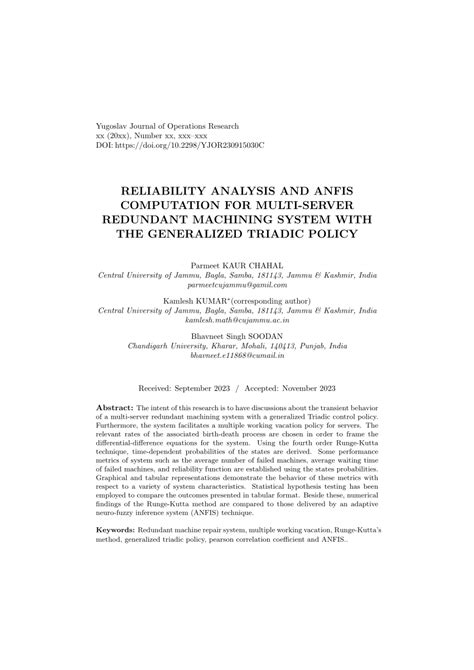 Pdf Reliability Analysis And Anfis Computation For Multi Server