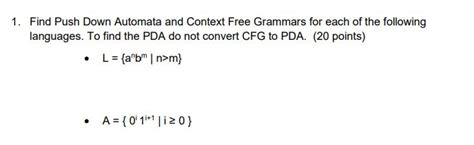 solved find push down automata and context free grammars for