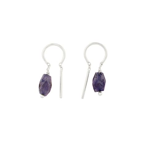 Oblong Stony Dancer Threaders In Iolite And Silver 34 L