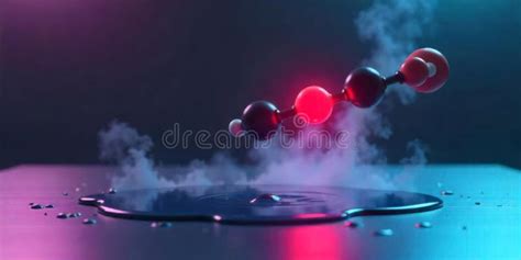 Chemical Structure Formation With Colorful Spheres And Vapor Effects Against A Dark Backdrop