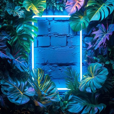 Premium Photo Neon Light With Tropical Leaves