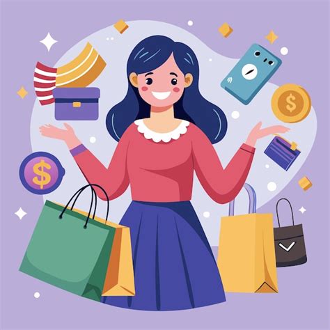 Happy Shopper With Bags Credit Card And Cash Premium Ai Generated Vector