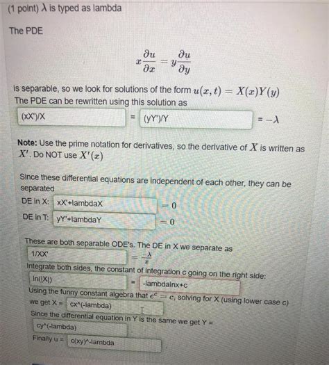 solved 1 point is typed as lambda the pde ди дах ди y ду