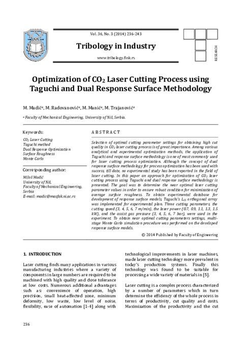 Pdf Optimization Of Co 2 Laser Cutting Process Using Taguchi And Dual