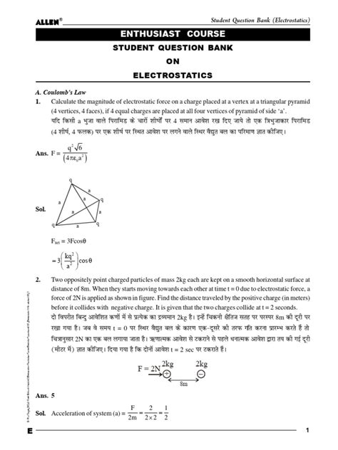 electrostatics advance level problems pdf electrostatics force