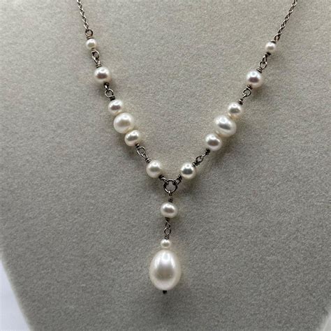 Vintage Pearl And Sterling Silver Necklace 18 Silver And Pearl