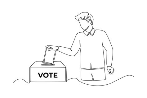 Hombre De Dibujo Continuo De Una Línea Poner Papel De Voto En La