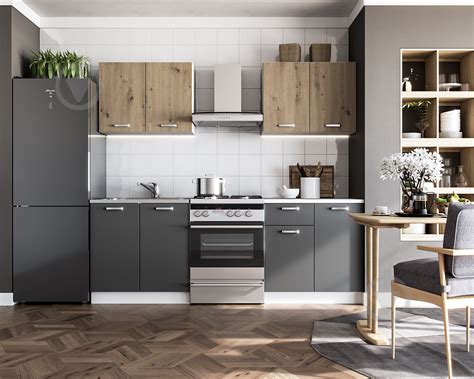 ᐉ Кухня Грейд Діана Грейд ДСП 1 6м дуб артізан графіт сірий білий • Краща ціна в Києві Україні