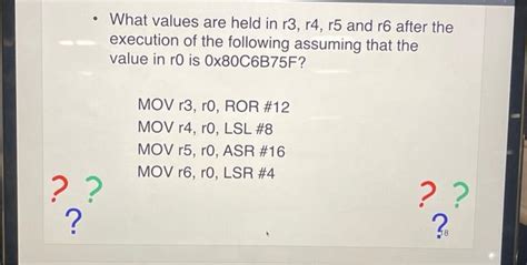 solved what values are held in r3 r4 r5 and r6 after the