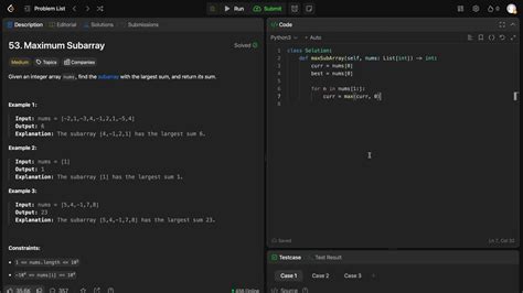 Leetcode 53 Maximum Subarray Python Youtube
