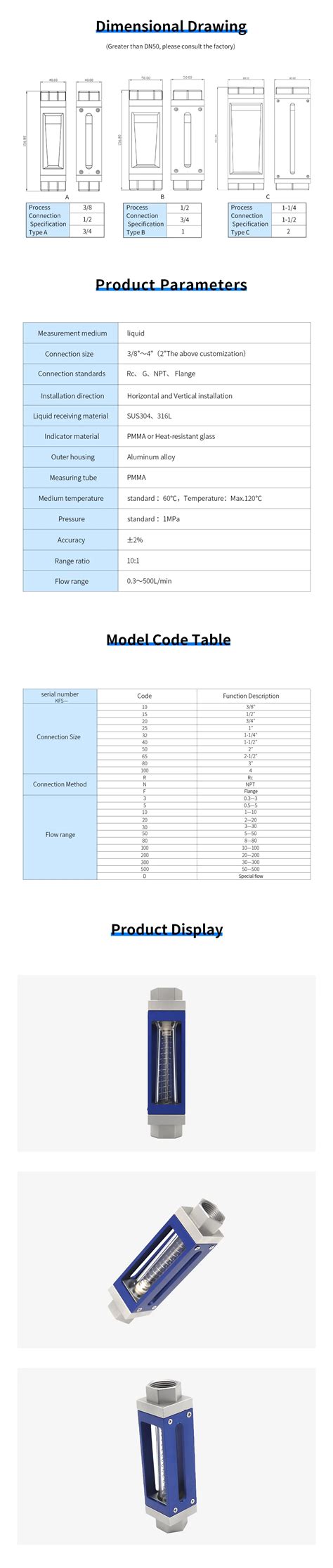 Wide Range Variable Area Water Flowmeter Oil And Liquid Flow