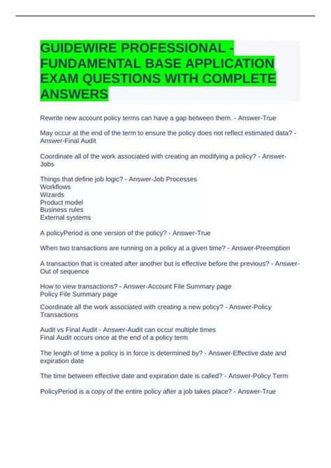 Guidewire Professional Fundamental Base Application Exam Questions