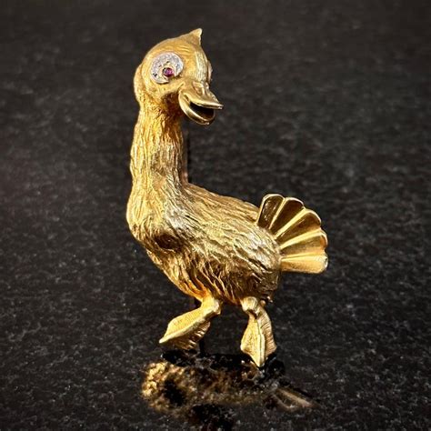 Ben Rosenfeld Diamond Ruby Duck Brooch 18k Yellow White Gold Mid Century 1960s For Sale At 1stdibs