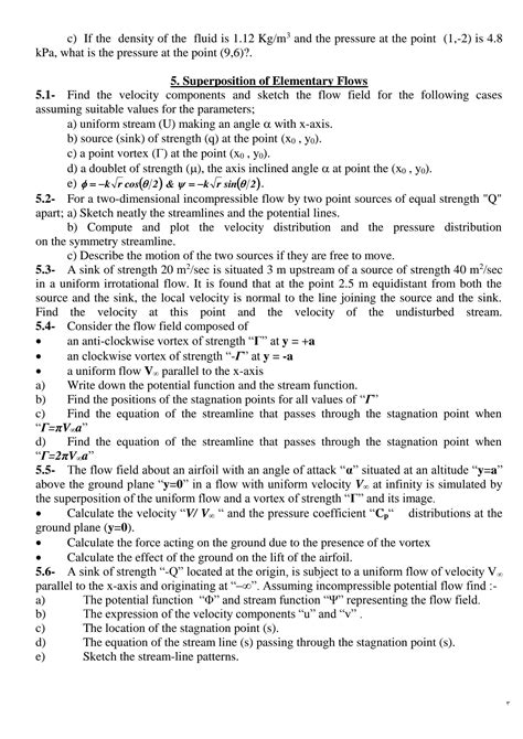 Solution Examples And Solutions For Incompressible Inviscid Fluid Flow Airfoils Characteristics