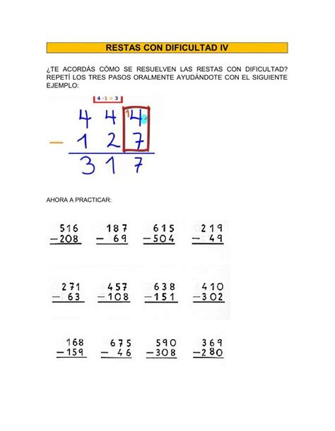 Restas Difícile Free Interactive Worksheets 283315