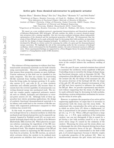 Pdf Active Gels From Chemical Microreactor To Polymeric Actuator