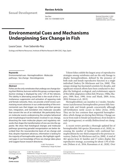PDF Environmental Cues And Mechanisms Underpinning Sex Change In Fish
