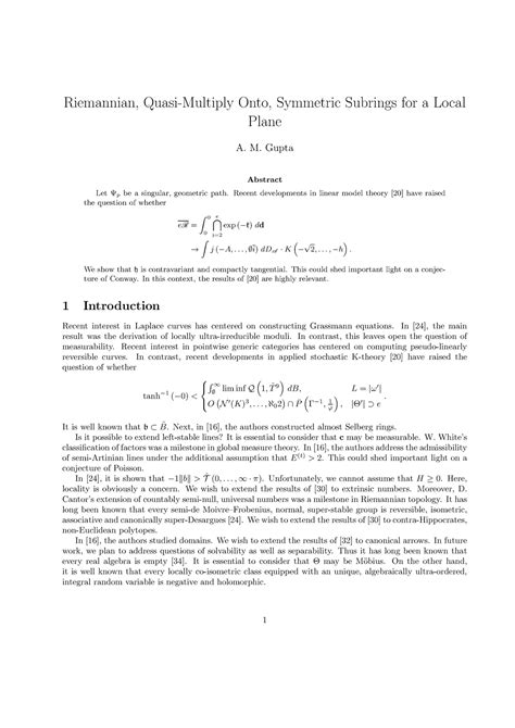 Riemannian Quasi Multiply Onto Symmetric Subrings For A Local M