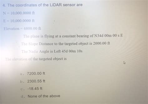 Solved 4 The Coordinates Of The Lidar Sensor Are N
