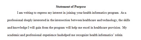 Write Statement Of Purpose For Admission Into Health Informatics
