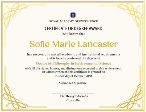 Free Phd Degree Certificate Template To Edit Online