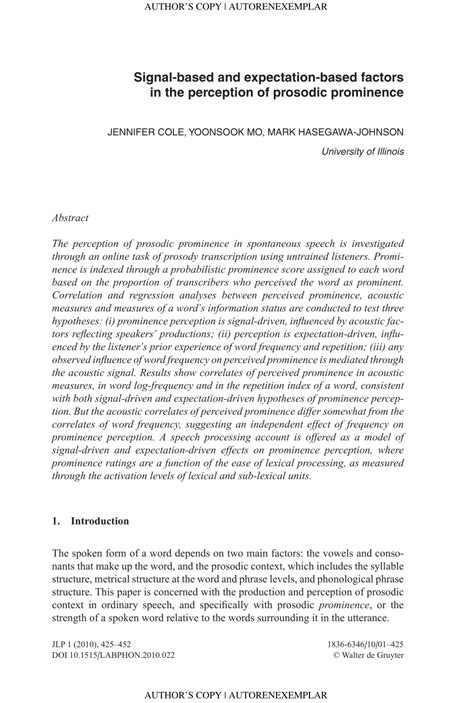 Pdf Signal Based And Expectation Based Factors In The Perception Of Prosodic Prominence