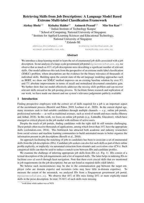 Pdf Retrieving Skills From Job Descriptions A Language Model Based Extreme Multi Label