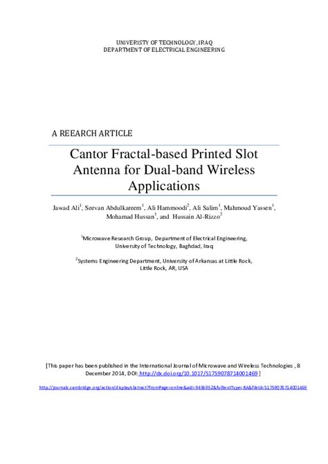 Cantor Fractal Based Printed Slot Antenna For Dual Band Wireless Applications