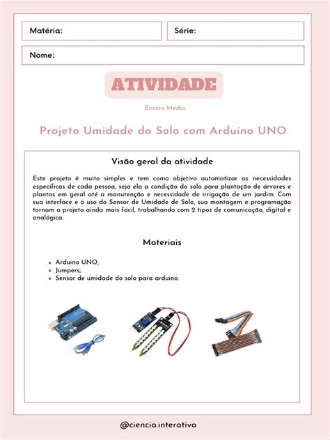 Projeto De Sensor De Umidade Do Solo Com Arduino Pdf Arduino Conversor De Analógico Para