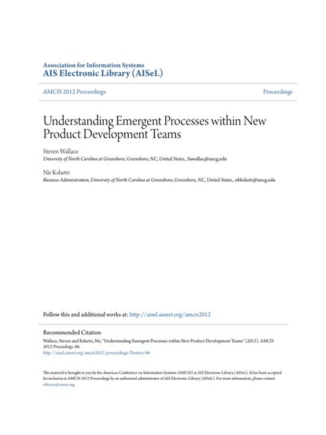 Understanding Emergent Processes Within New Product Development Teams Pdf New Product