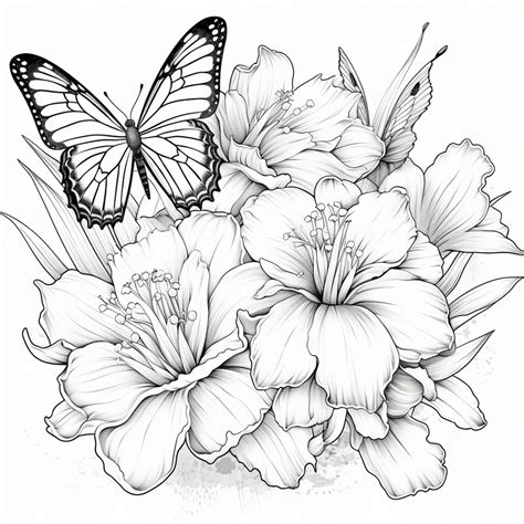 Premium Photo A Drawing Of A Butterfly And Flowers With A Butterfly