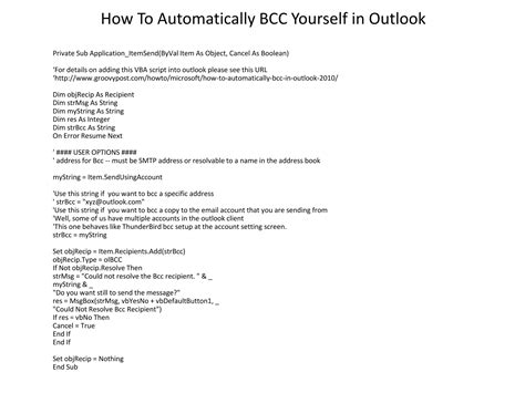 how to auto bcc yourself in outlook pdf