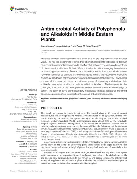 Pdf Antimicrobial Activity Of Polyphenols And Alkaloids In Middle