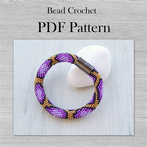 Pdf Pattern For Beaded Crochet Bracelet Purple Violet Python Bracelet Pattern Seed Bead Rope