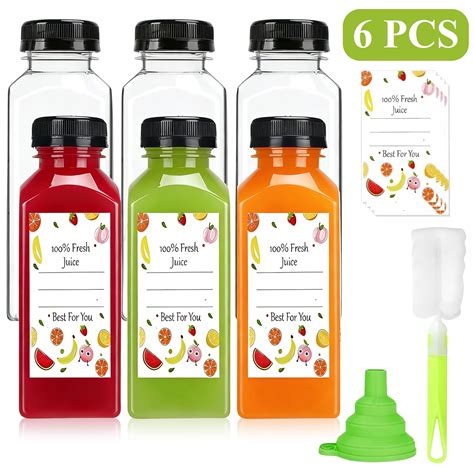 Aovky Plastic Juice Bottles With Caps 6 Pack 12oz Reusable Clear