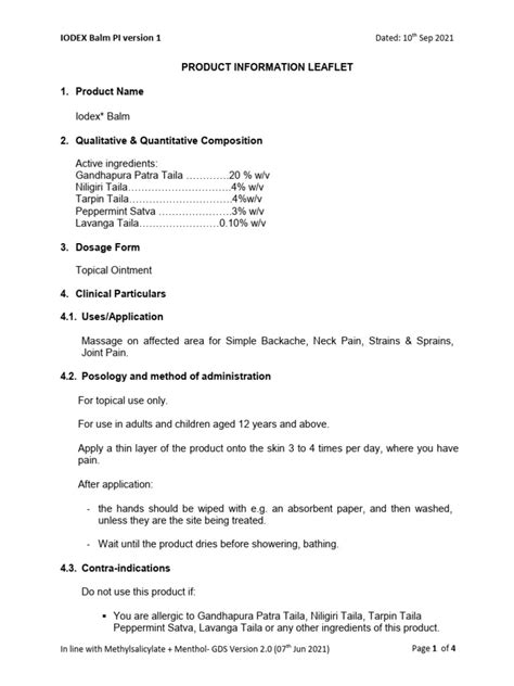 Iodex Balm Pi Version 1 0 Pdf Clinical Medicine