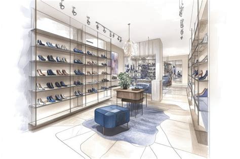 Sketch Of A Chic Retail Shoe Store Layout With Shelves And A Seating Area Stock Image Image Of