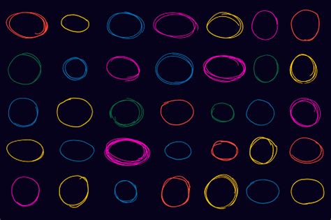 손으로 그린 그런 지 잉크 서클 컬렉션 거친 가장자리가있는 창의적인 채팅 거품 메시지를 위한 타원형 프레임입니다 노란색 배경에 고립된 귀여운 Elips입니다 개체 그룹에