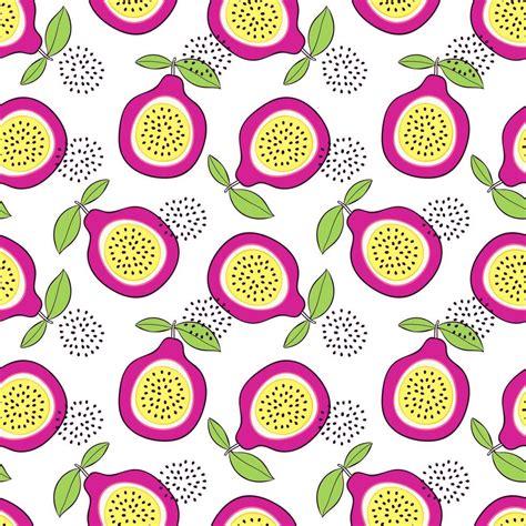 Exotic Passion Fruit Pattern Summer Vibe Drawing Of Stylized Fruits