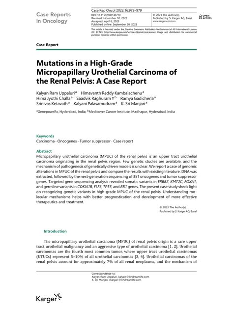 Pdf Mutations In A High Grade Micropapillary Urothelial Carcinoma Of