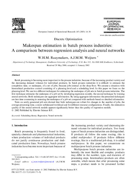 Pdf Makespan Estimation In Batch Process Industries A Comparison
