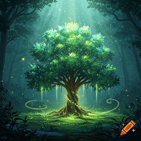 A Majestic Glowing Blue Tree With Intricate Branches And Roots Stands