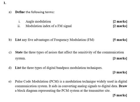 Solved A Define The Following Terms I Angle Modulation 2