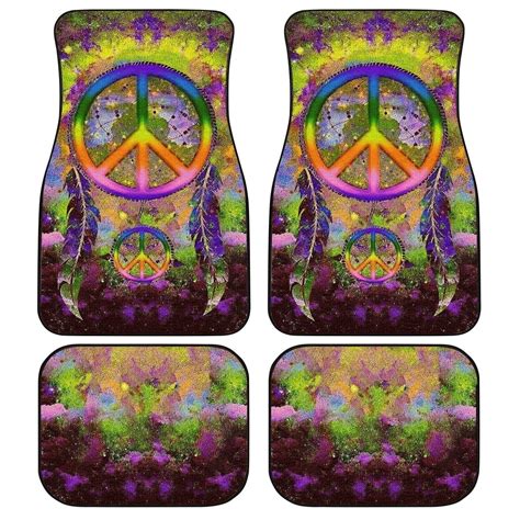 Retro Peace Sign Flowers Car Floor Mats Hippie Car Decor Chic Vintage